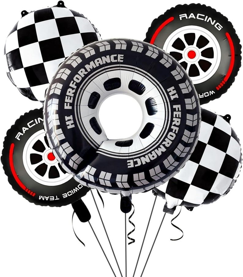 Race Car Balloons Wheels Checkered Balloons Set Big Foil Tire Balloon ...