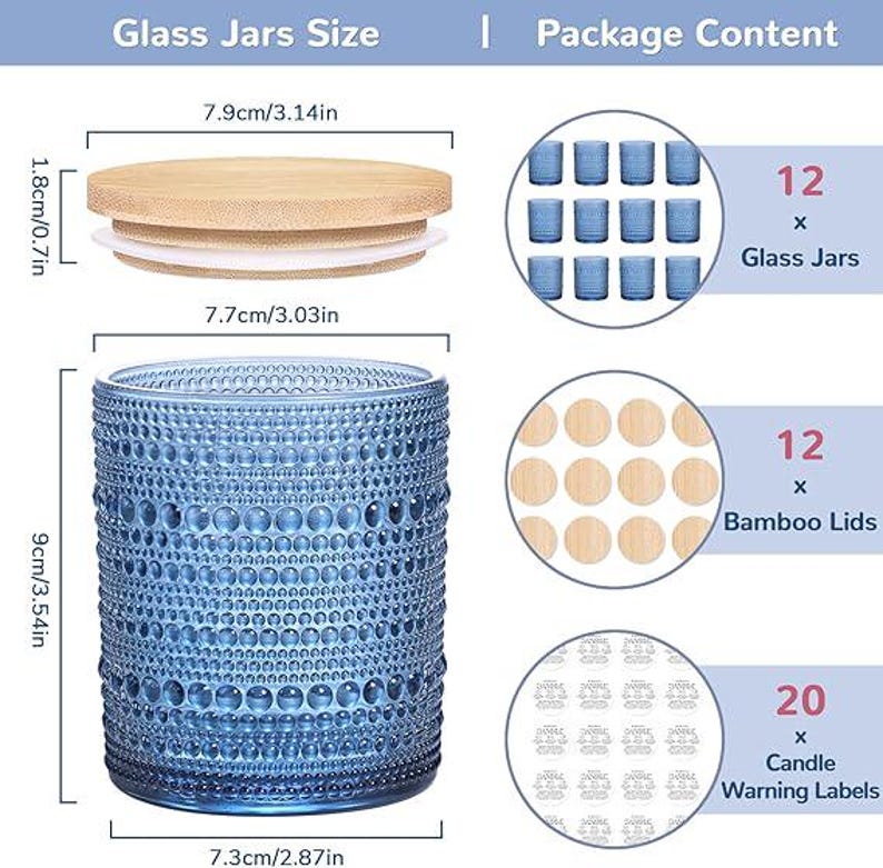 12 Pack Blue Candle Jars for Making Candles- 8 OZ Empty Glass Candle ...