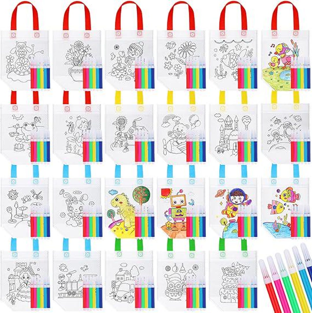 Cute Coloring Goodie Bags for Kids Birthday Party Reusable Cartoon ...