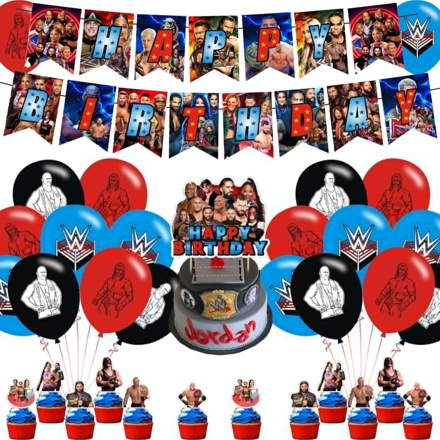 Wrestling Birthday Party Decorations Pack - Banner, Cake Topper, 12 ...