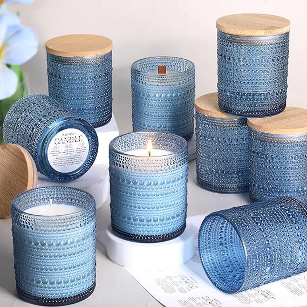 12 Pack Blue Candle Jars for Making Candles- 8 OZ Empty Glass Candle ...