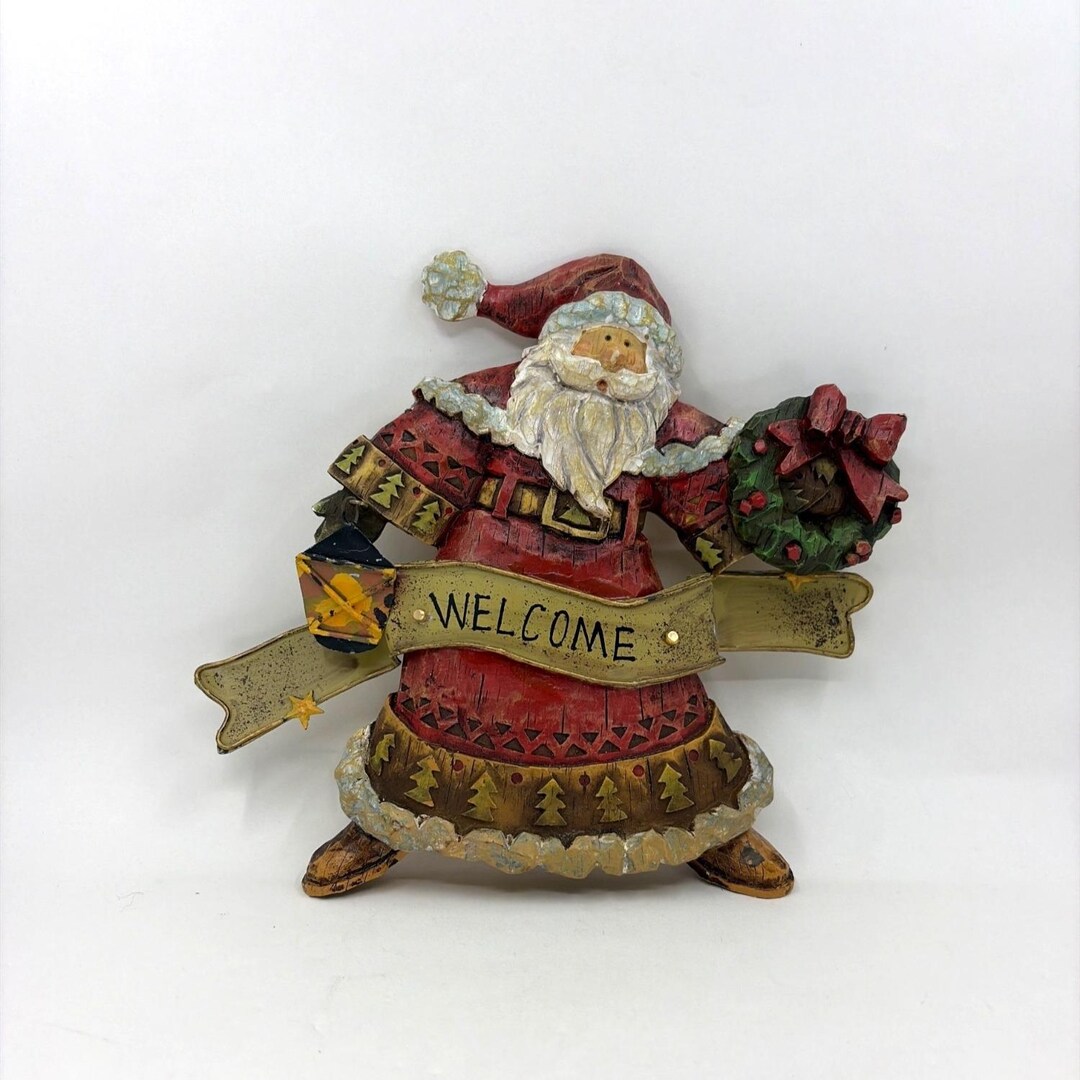 Vintage Santa Welcome Greeter Door Wall Display Christmas Holiday Decor ...