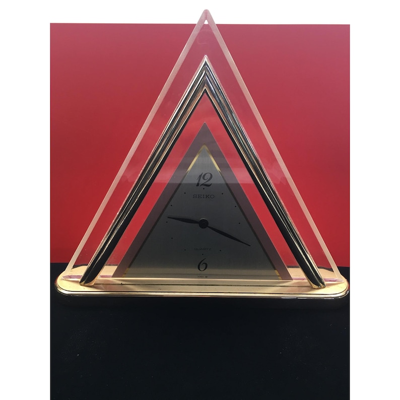 Vintage Seiko Triangular Standing Clock Quartz Acrylic Gold QSG203G ...