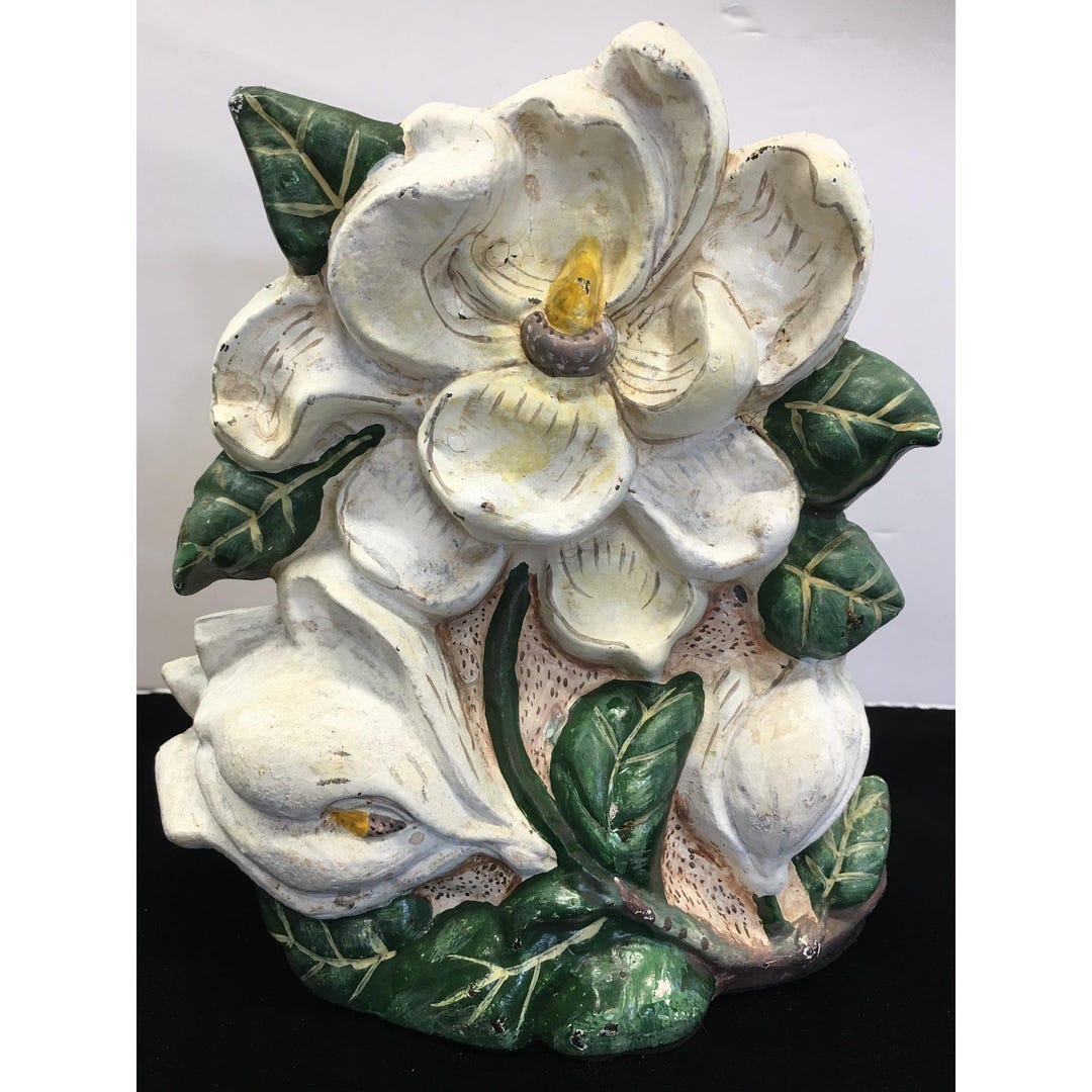 Vintage Painted Cast Iron Door Stop Magnolia Flower Home Decorative 7 ...