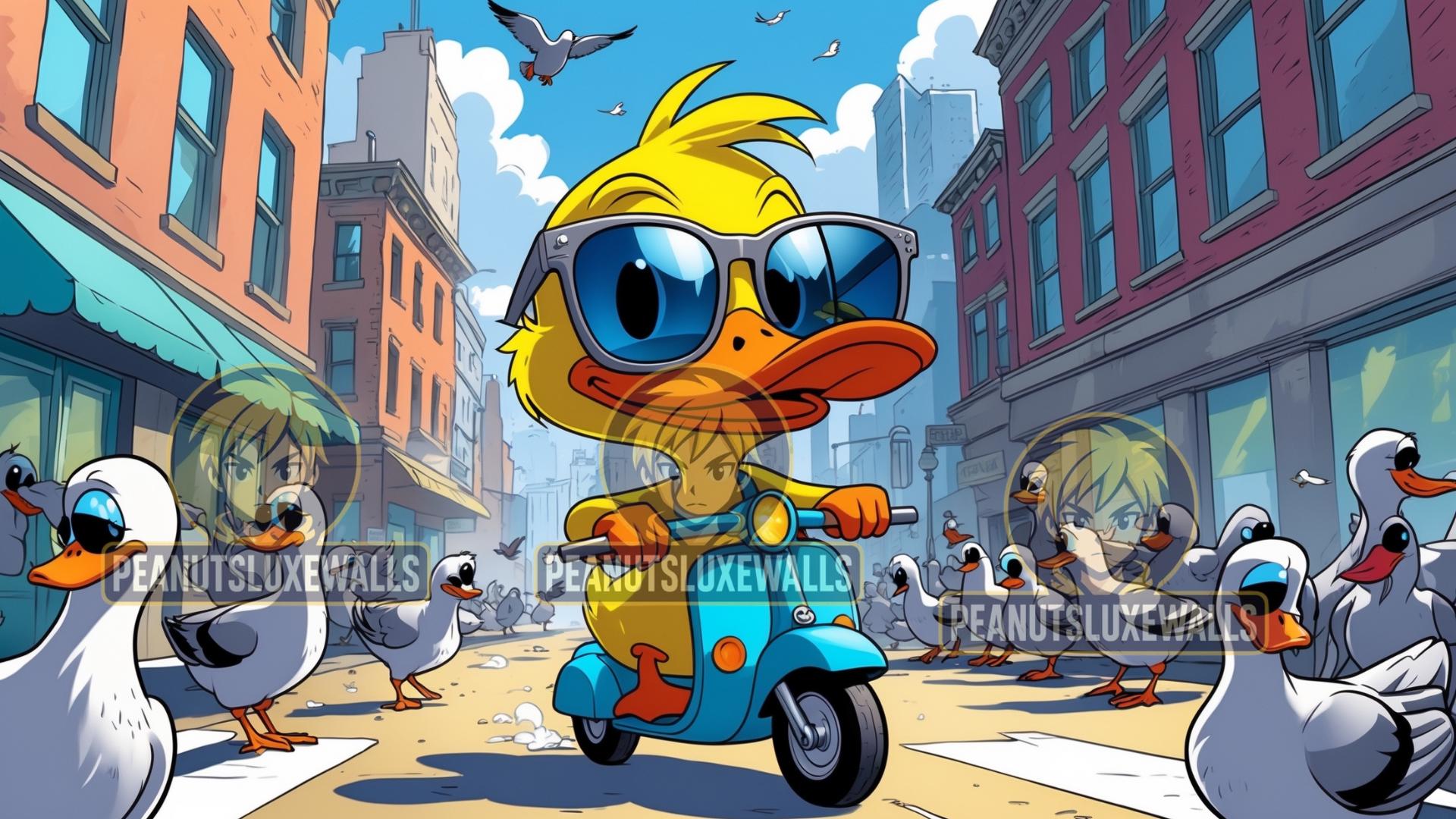 Funny Duck Scooter 8K Wallpaper – Cartoon Phone & Desktop (digital ...