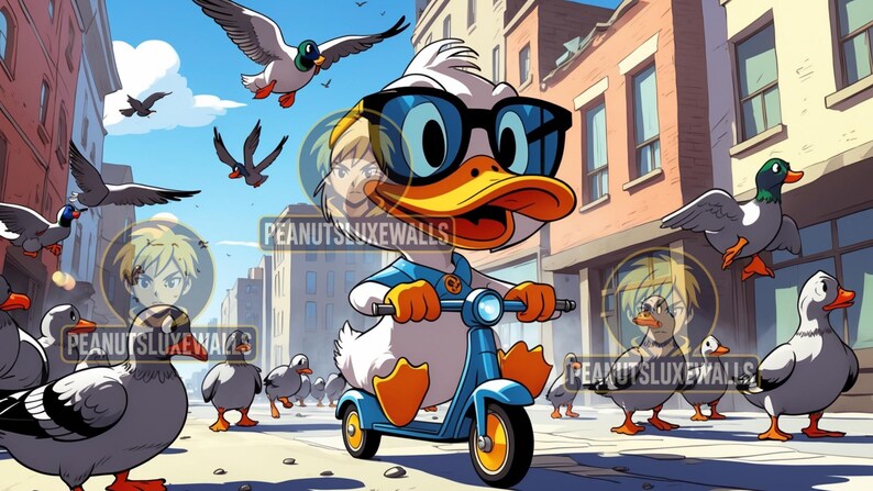 Funny Duck Scooter 8K Wallpaper – Cartoon Phone & Desktop (digital ...