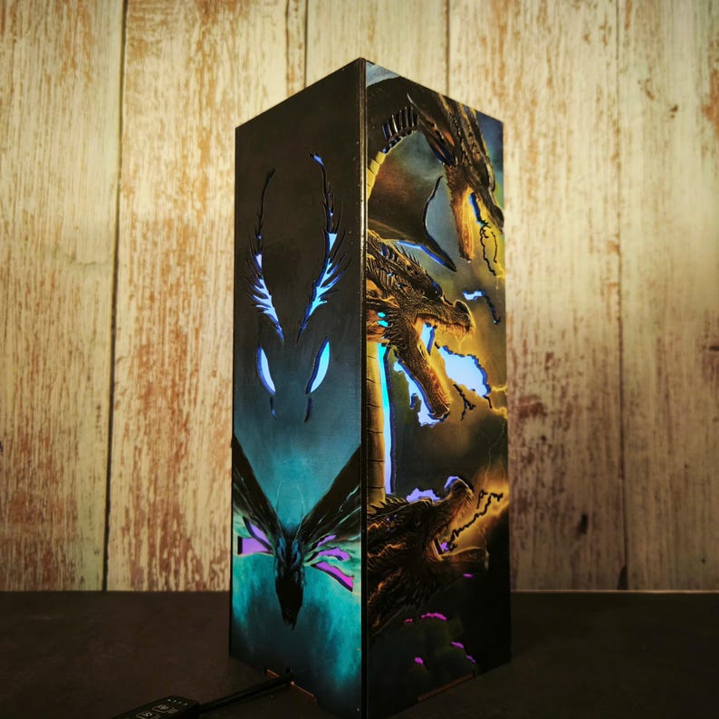 Wooden Light Box With Godzilla and Kong the Monsters Wood Lamp Box ...