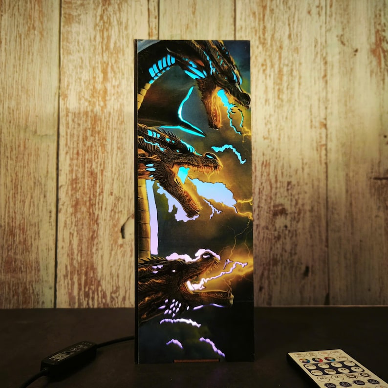 Wooden Light Box With Godzilla and Kong the Monsters Wood Lamp Box ...