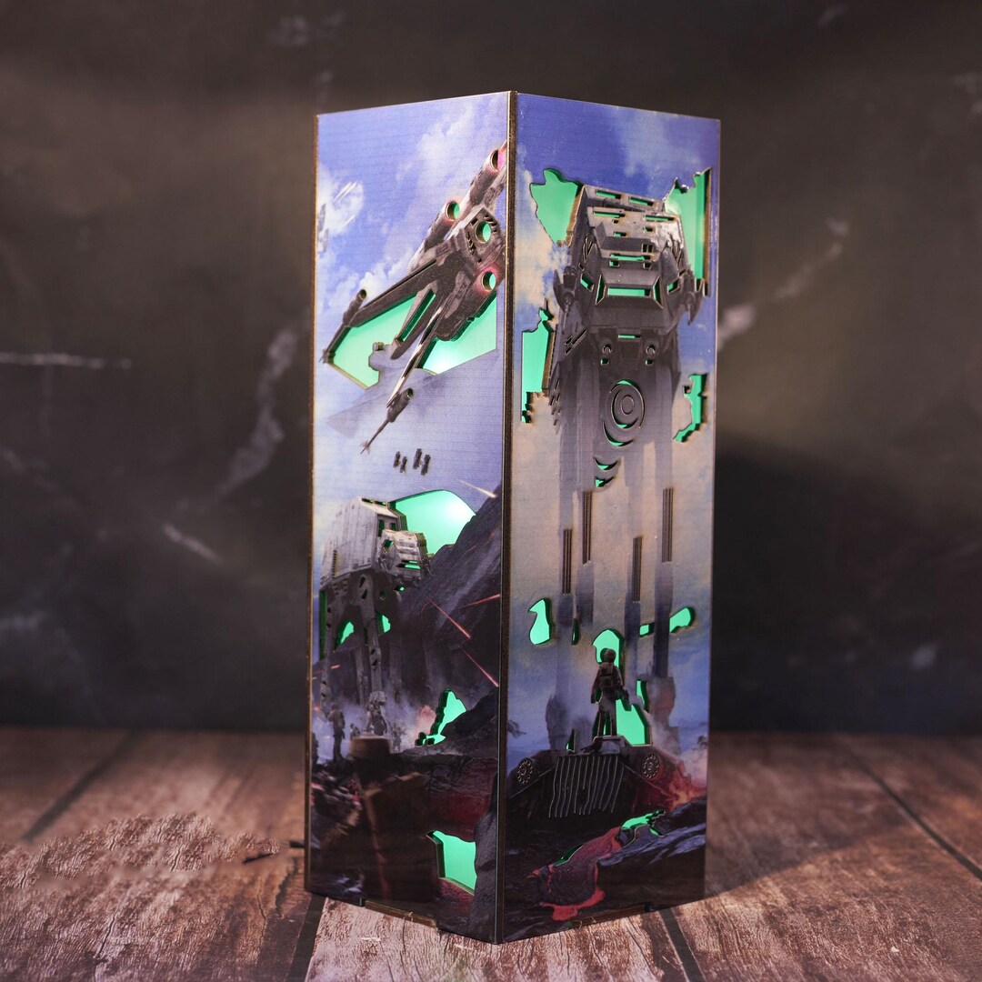 Sci-fi Battle Wooden Lamp Box Futuristic Spaceship Walker Scene LED ...