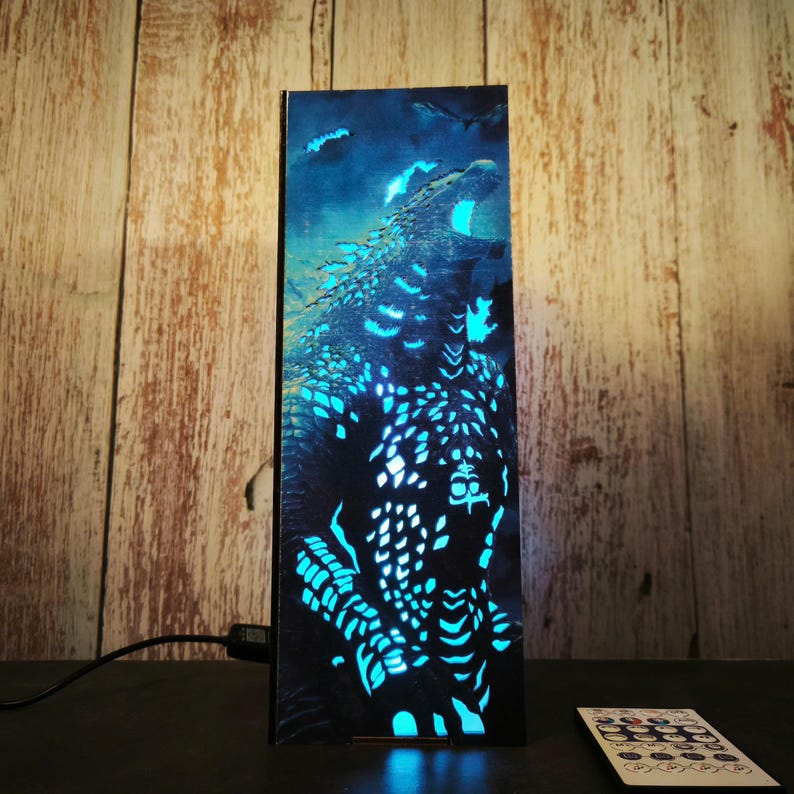 Wooden Light Box With Godzilla and Kong the Monsters Wood Lamp Box ...