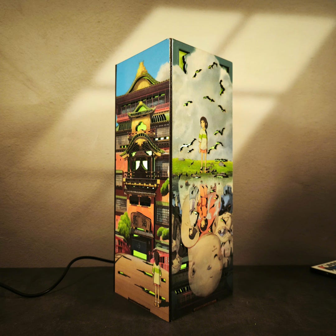 Anime Wooden Light Box Chihiro, Haku, and the Bathhouse Night Lamp ...