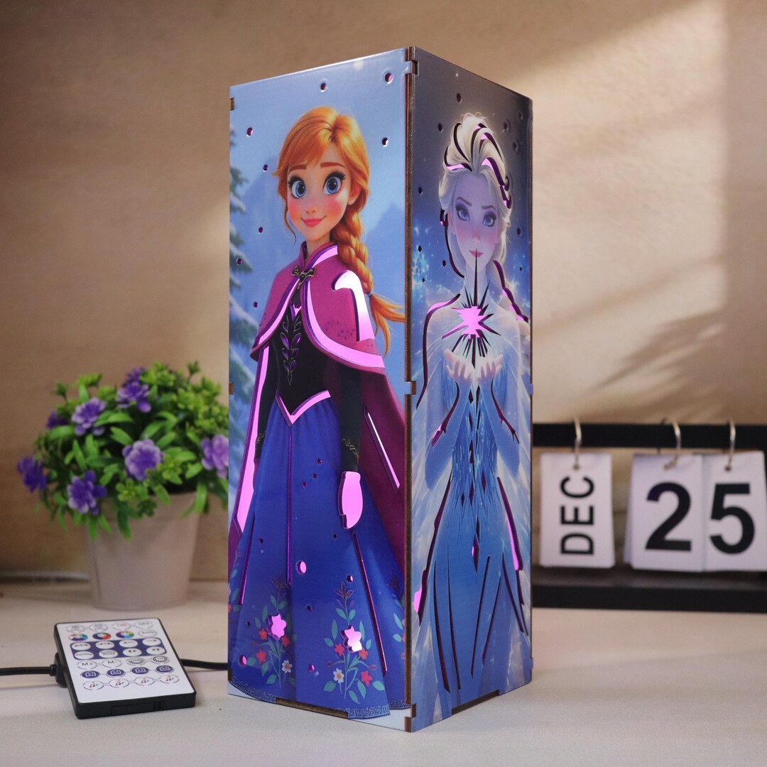 Christmas Wooden Light Box Lamp Anna Elsa Olaf Kristoff Night Light ...