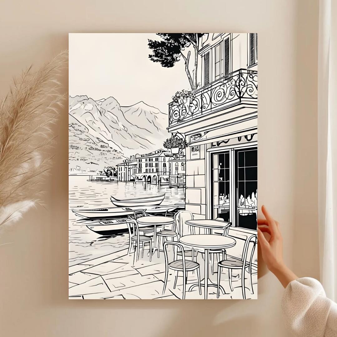 European Cafe Wall Art, Drawing of Lake Garda Italy Digital Download ...