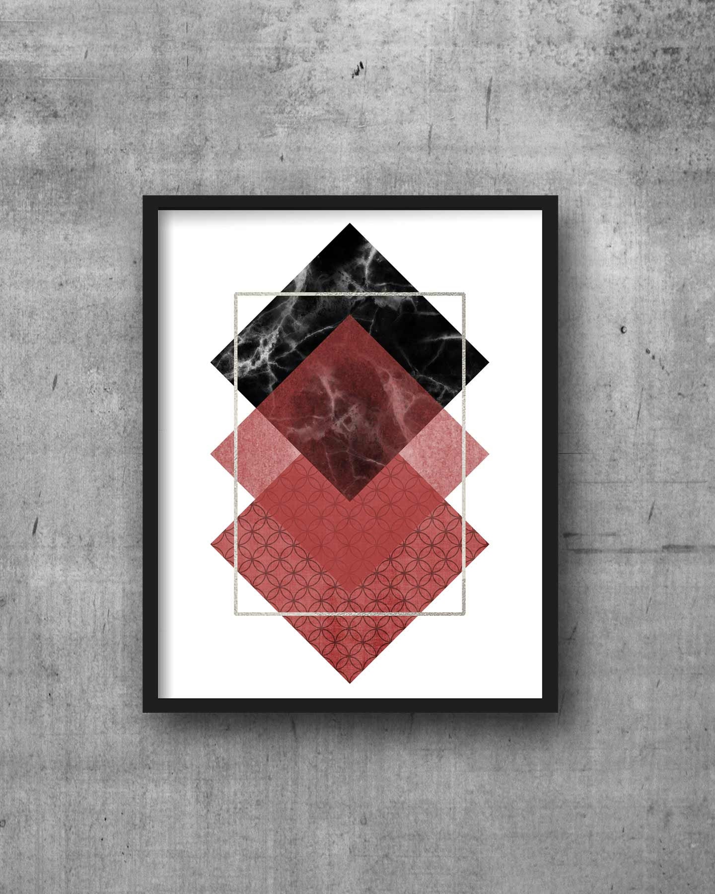Home or Office Wall Art Modern Art Prints Geometric Art Print Red ...