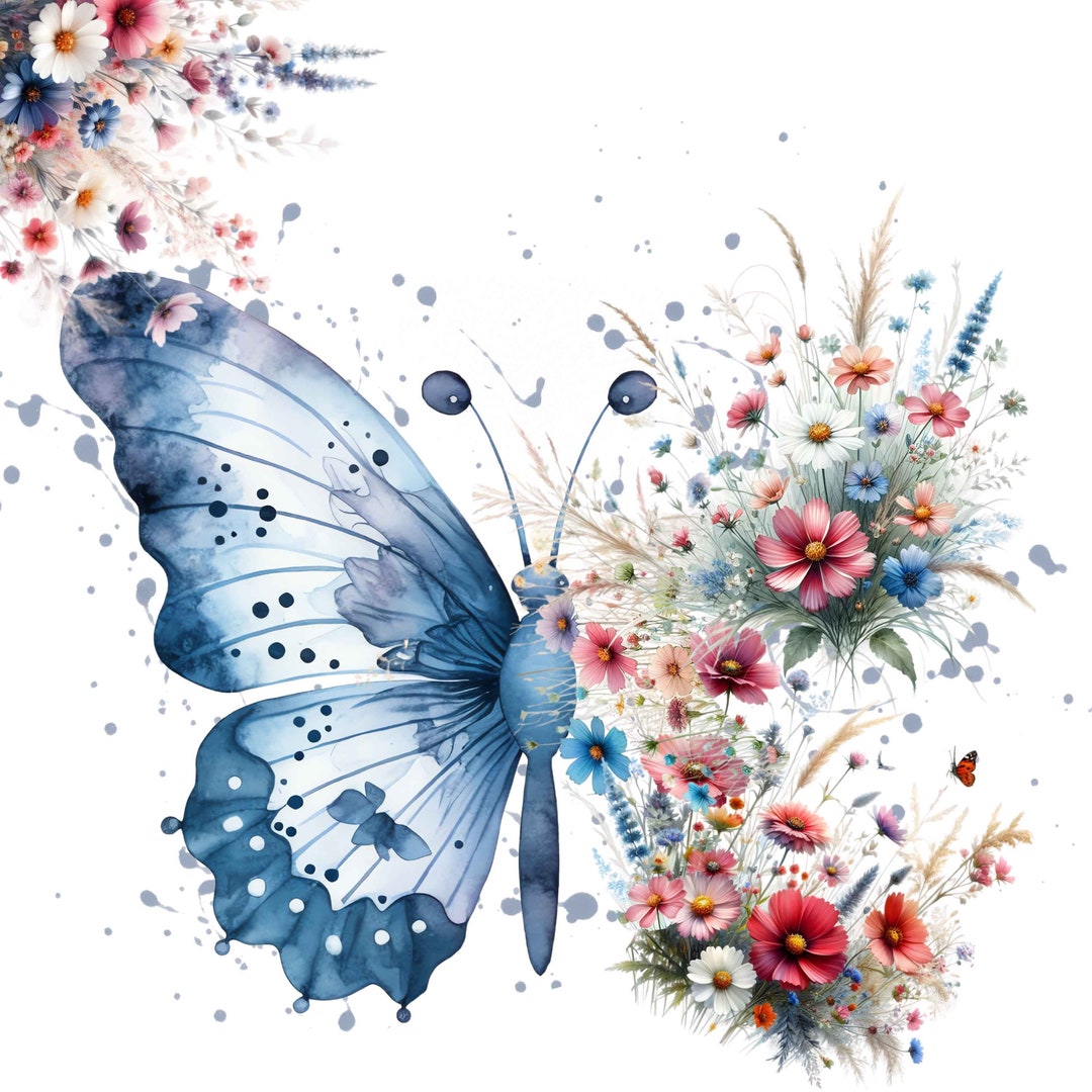 Half Butterfly Half Flowers PNG | PNG for Sublimation | Instant ...