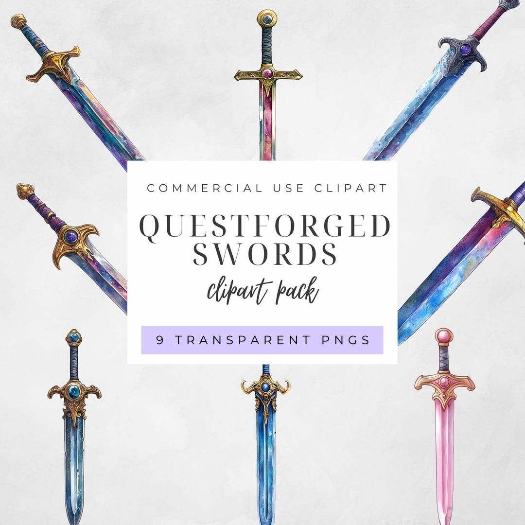 Questforged Swords Clipart Set – Fantasy Sword Pngs With Gem Details ...