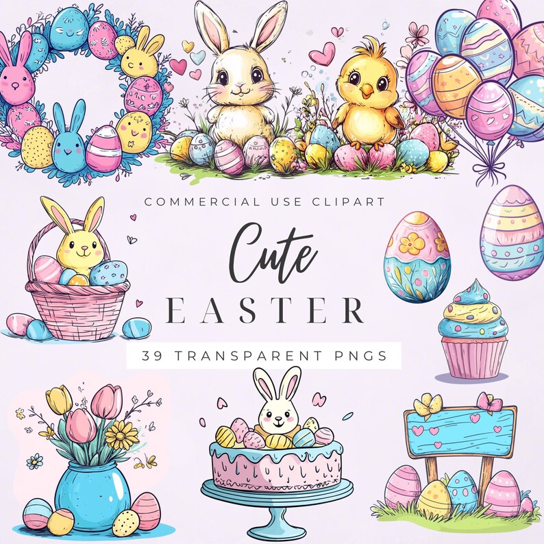 Cute Easter Clipart, Modern Minimalist Easter Clip Art, Bunny Egg PNG ...