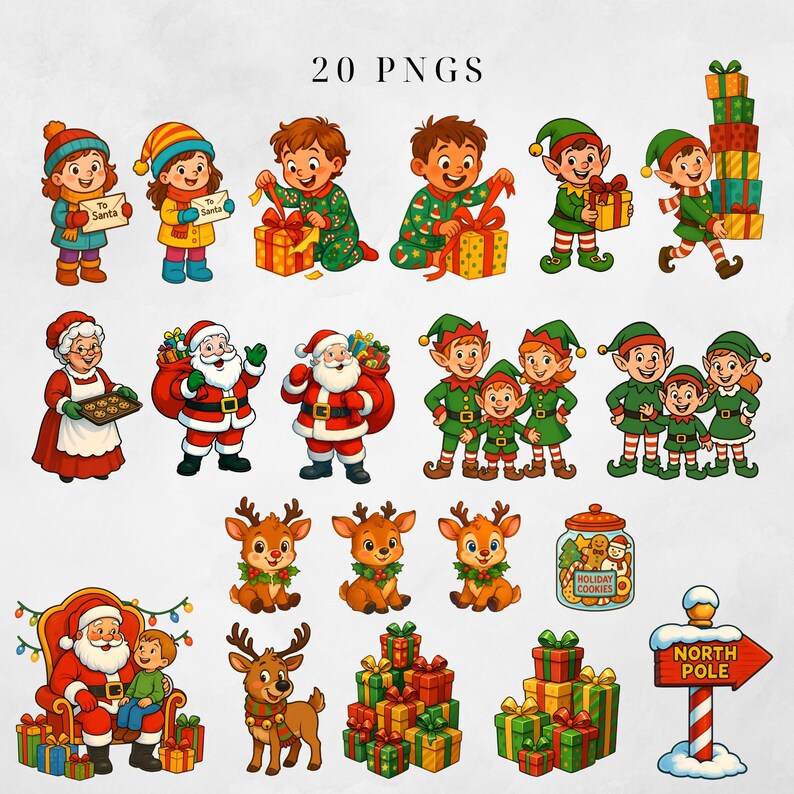 Cute Christmas Clipart – Santa, Elves, Reindeer, Kids & Holiday Gifts ...