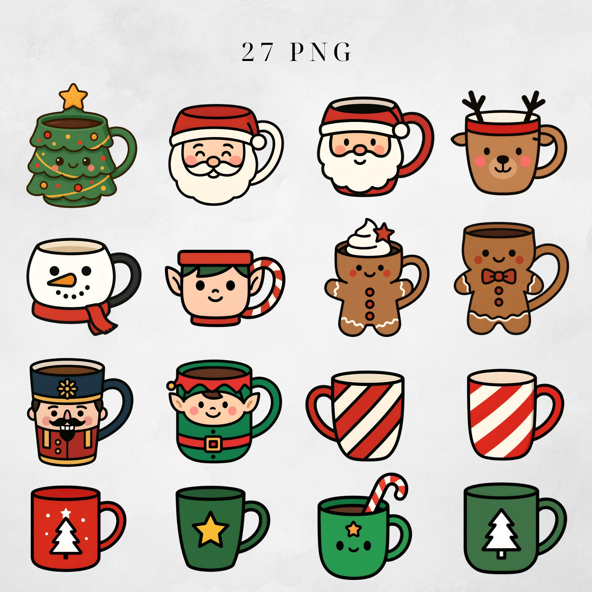 Christmas Mugs Clipart – Cute Holiday Cocoa Cups, Santa & Gingerbread ...
