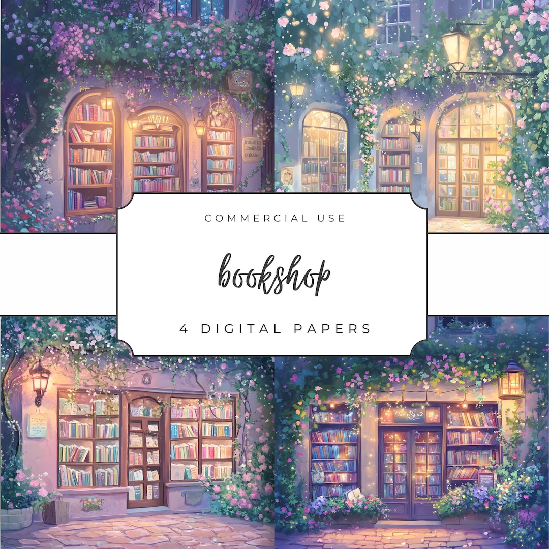 Bookshop Digital Paper – Cozy Vintage Bookstore Backgrounds, Floral ...