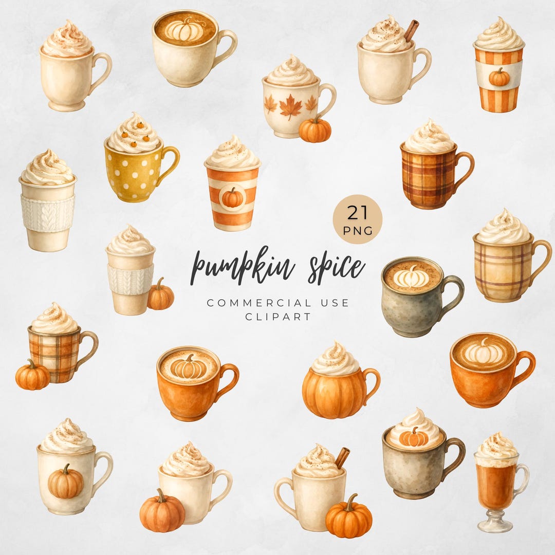 Pumpkin Spice Coffee Clipart – Fall Pumpkin Latte PNG Illustrations for ...