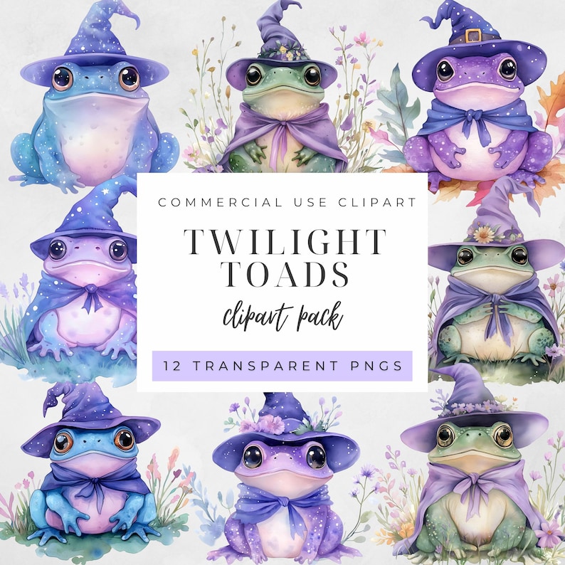 Twilight Toads Clipart – Cute Witchy Frog Pngs for Halloween ...