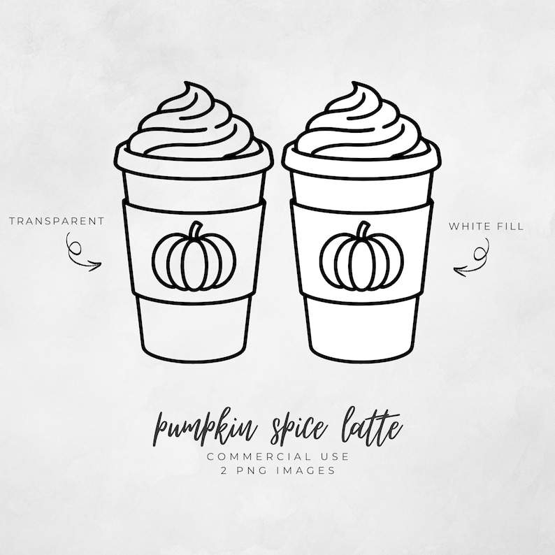 Pumpkin Spice Latte Clipart – Fall Coffee Cup Outline Pngs for Coloring ...
