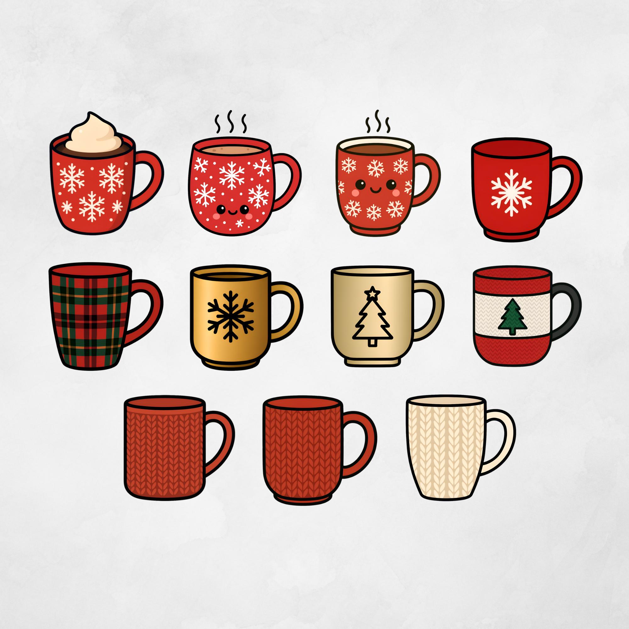 Christmas Mugs Clipart – Cute Holiday Cocoa Cups, Santa & Gingerbread ...