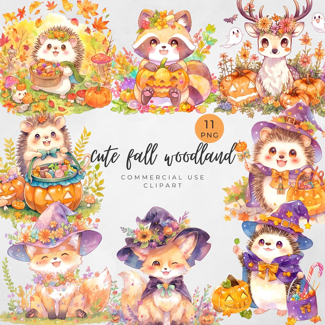 Cute Fall Woodland Clipart – Autumn Forest Animals With Pumpkins ...