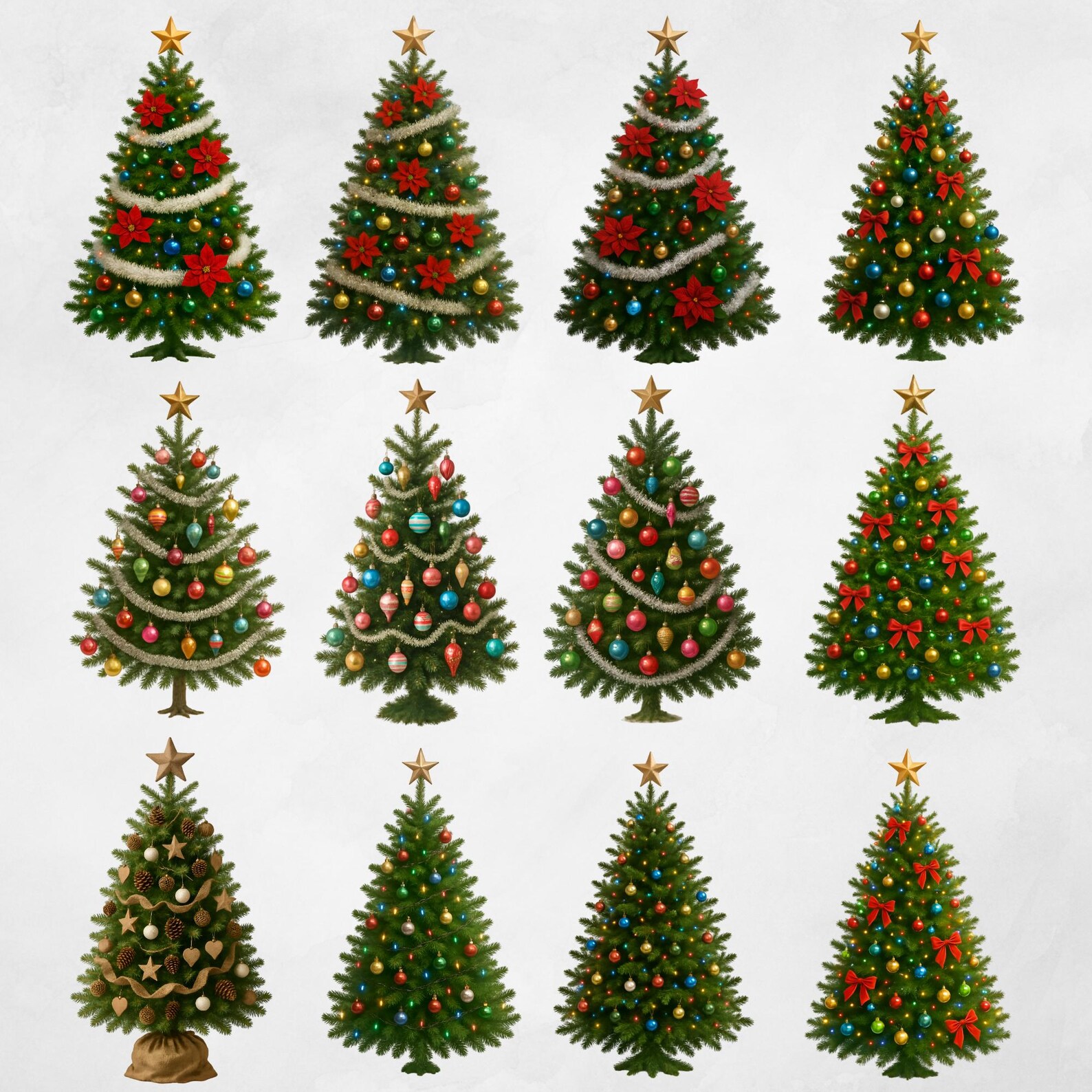Realistic Christmas Clipart Set – Holiday Trees & Wreaths, Festive Gift ...