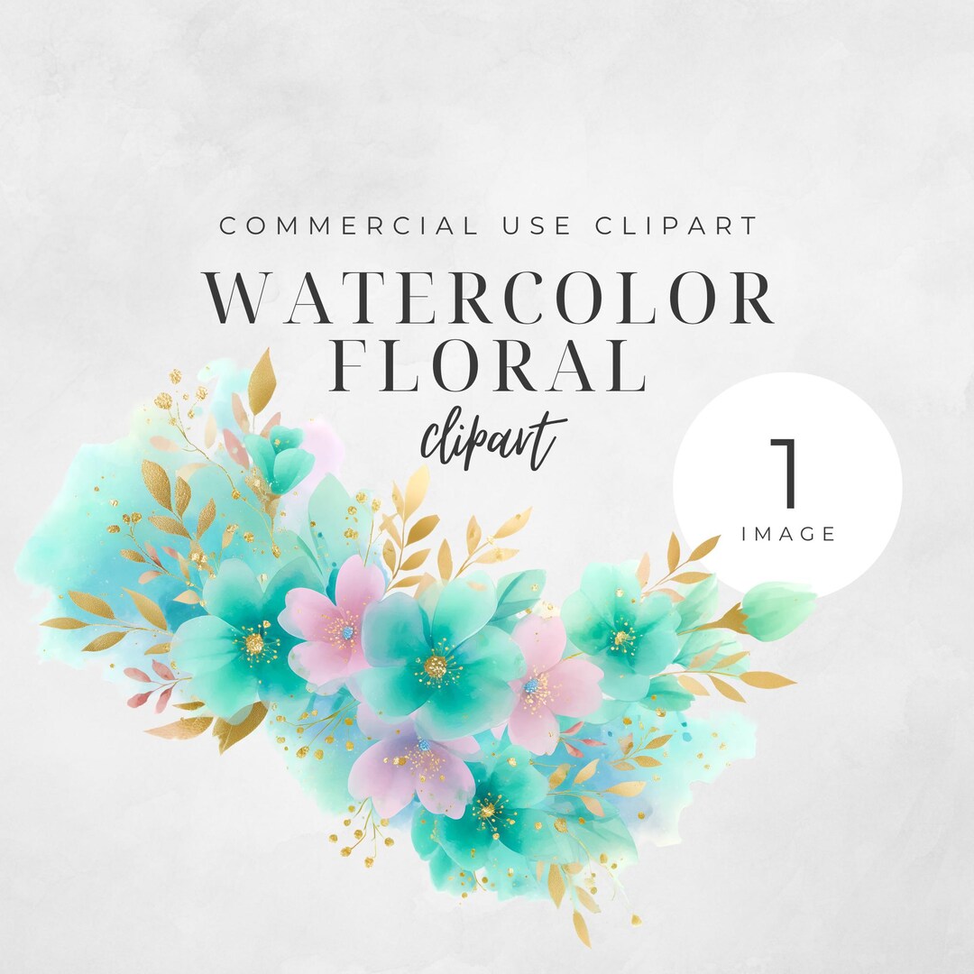 Teal and Gold Floral Clipart, Flower Bouquet PNG, Wedding Clip Art ...