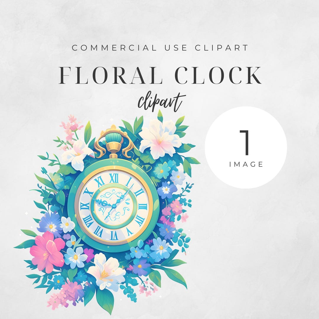 Floral Clock Clipart, Cute Clock PNG, Digital Sticker, Watercolour ...