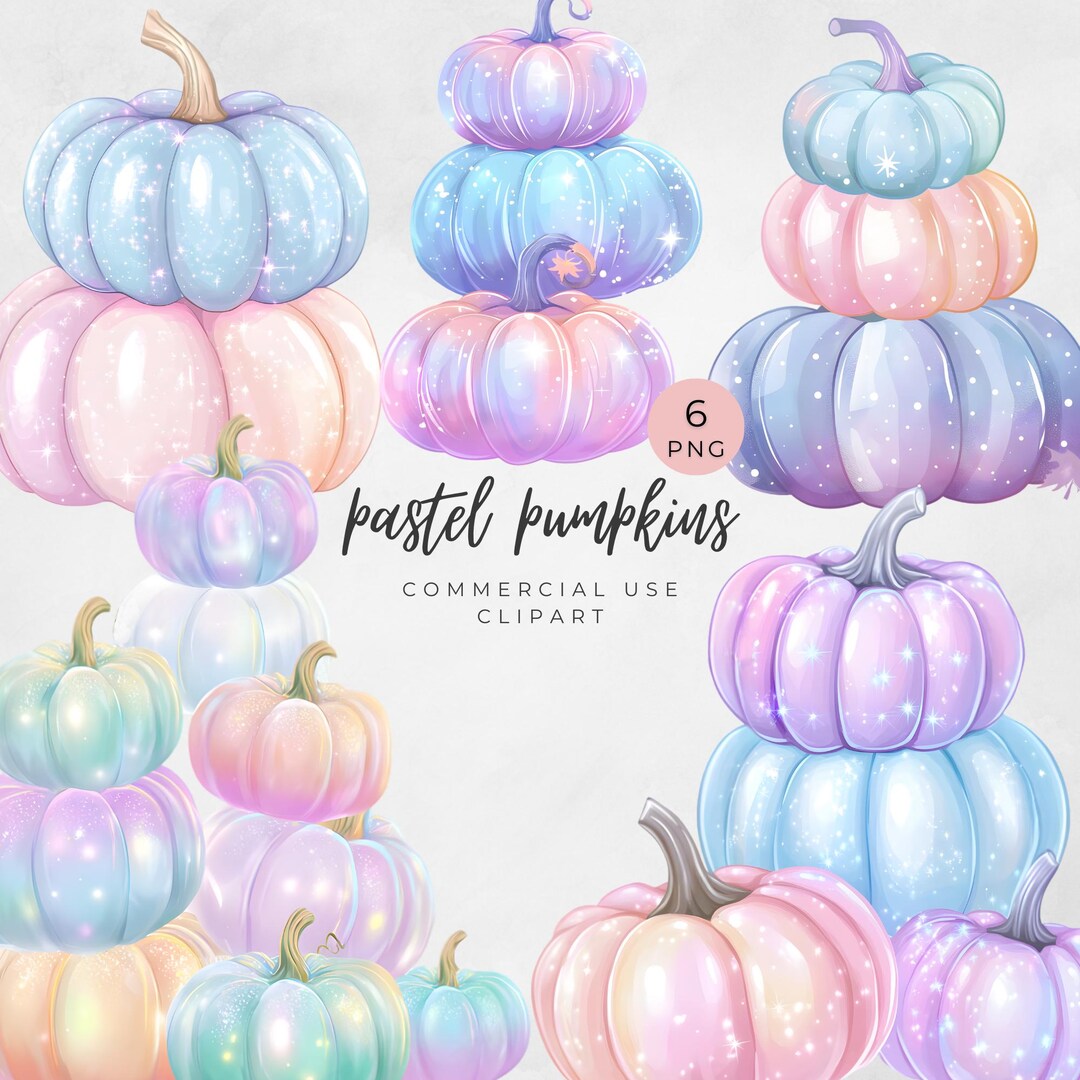 Pastel Pumpkin Clipart – Cute Stacked Autumn Pumpkins, Sparkly Fall ...