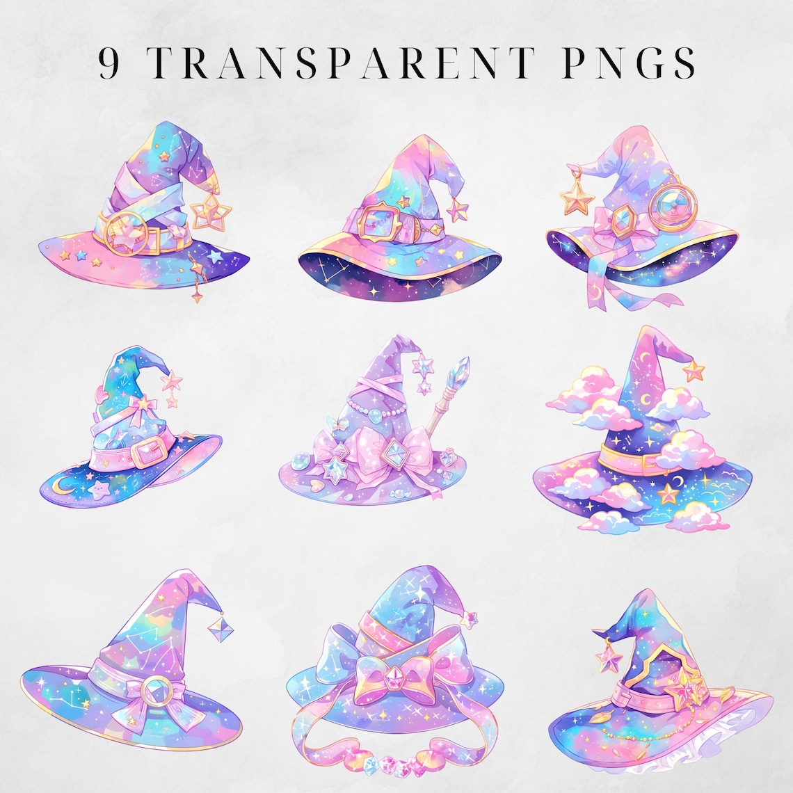 Cosmic Witch Hat Clipart – Cute Pastel Halloween Witch Hats With Stars ...