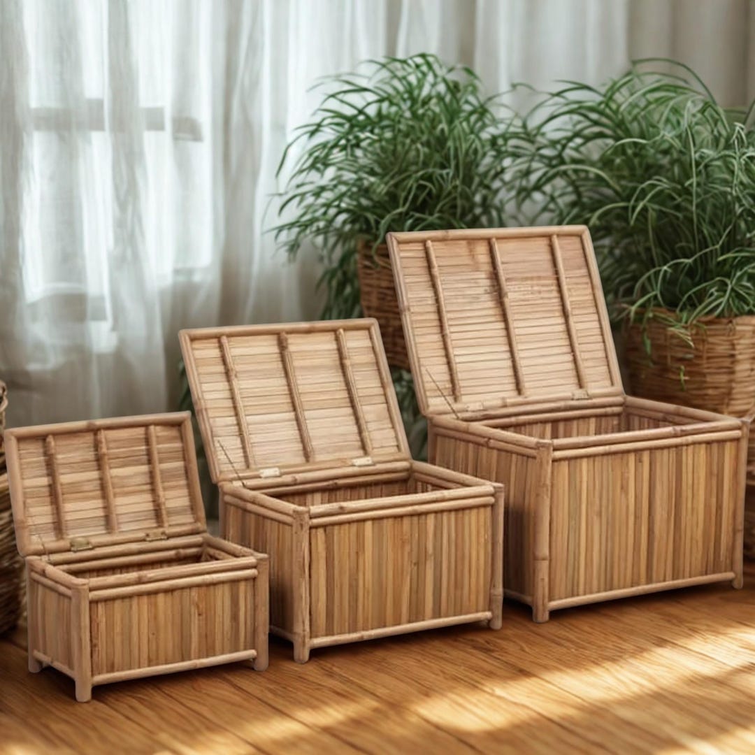 3-piece Bamboo Storage Box Set - Rustic Design, Weather-resistant, Easy ...