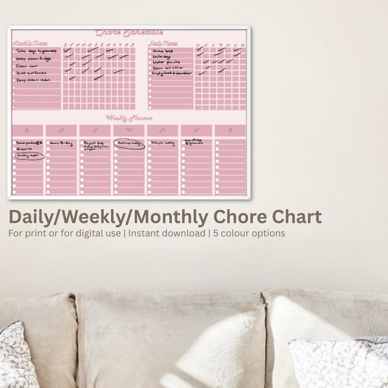Chore Chart PDF, Printable PDF, Cleaning, Daily, Weekly, Monthly, Chore ...