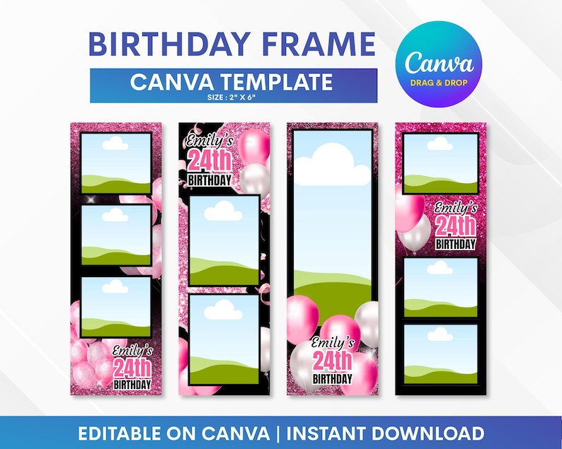 Birthday Frame Canva Template, Birthday Photobooth, Pink Birthday ...