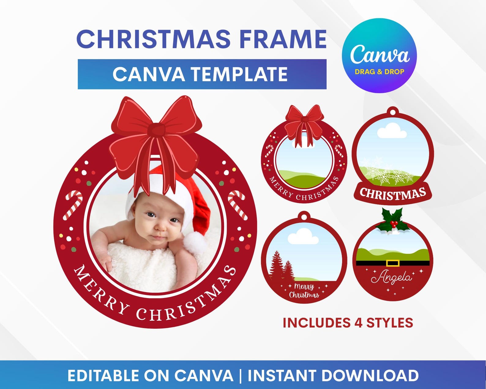 Christmas Frame Canva Template, Christmas Ornament Canva Template ...
