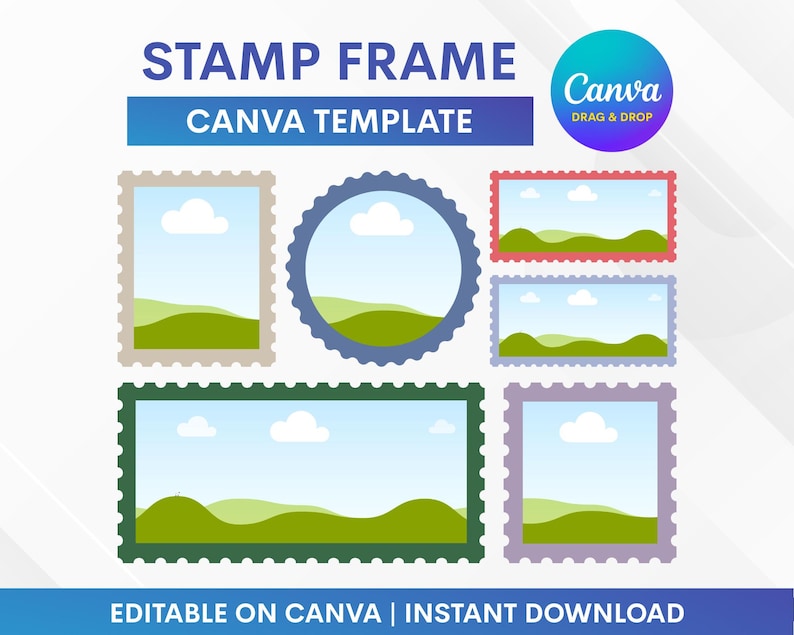 Stamp Frame Canva Template, Postage Stamp Template, Stamp Canva ...
