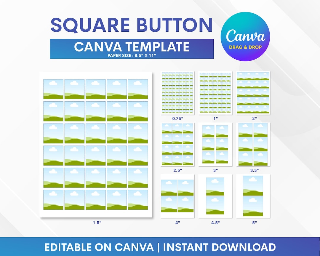 Square Button Canva Template, Square Template Bundle, Square Pin Button ...