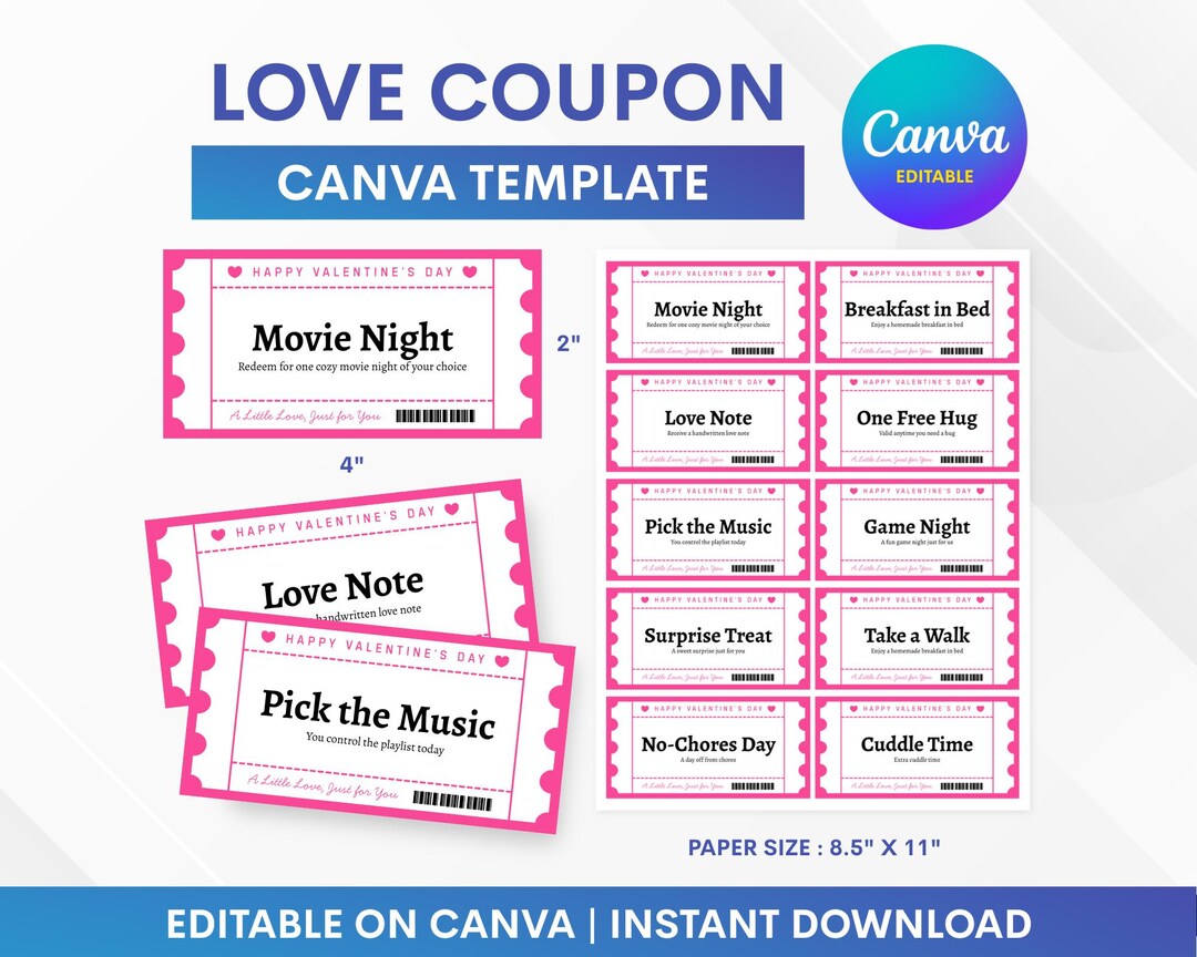 Love Coupon Canva Template, Custom Coupon Book : Editable on Canva - Etsy