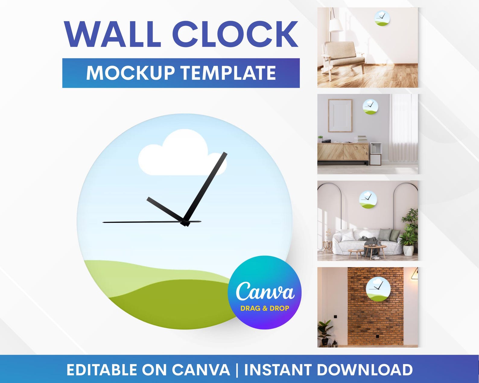 Wall Clock Mockup, Round Wall Clock Mockup, Clock Mockup Template ...