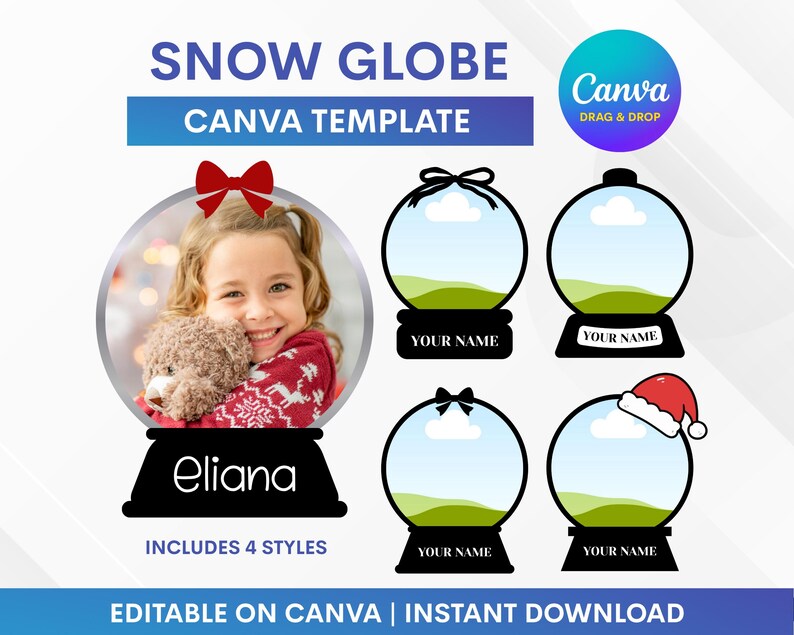 Snow Globe Canva Template, Christmas Snow Globe Canva Template, Winter ...