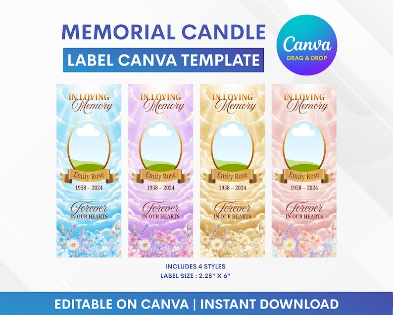 Memorial Candle Label, in Loving Memory Candle Label for Funeral ...