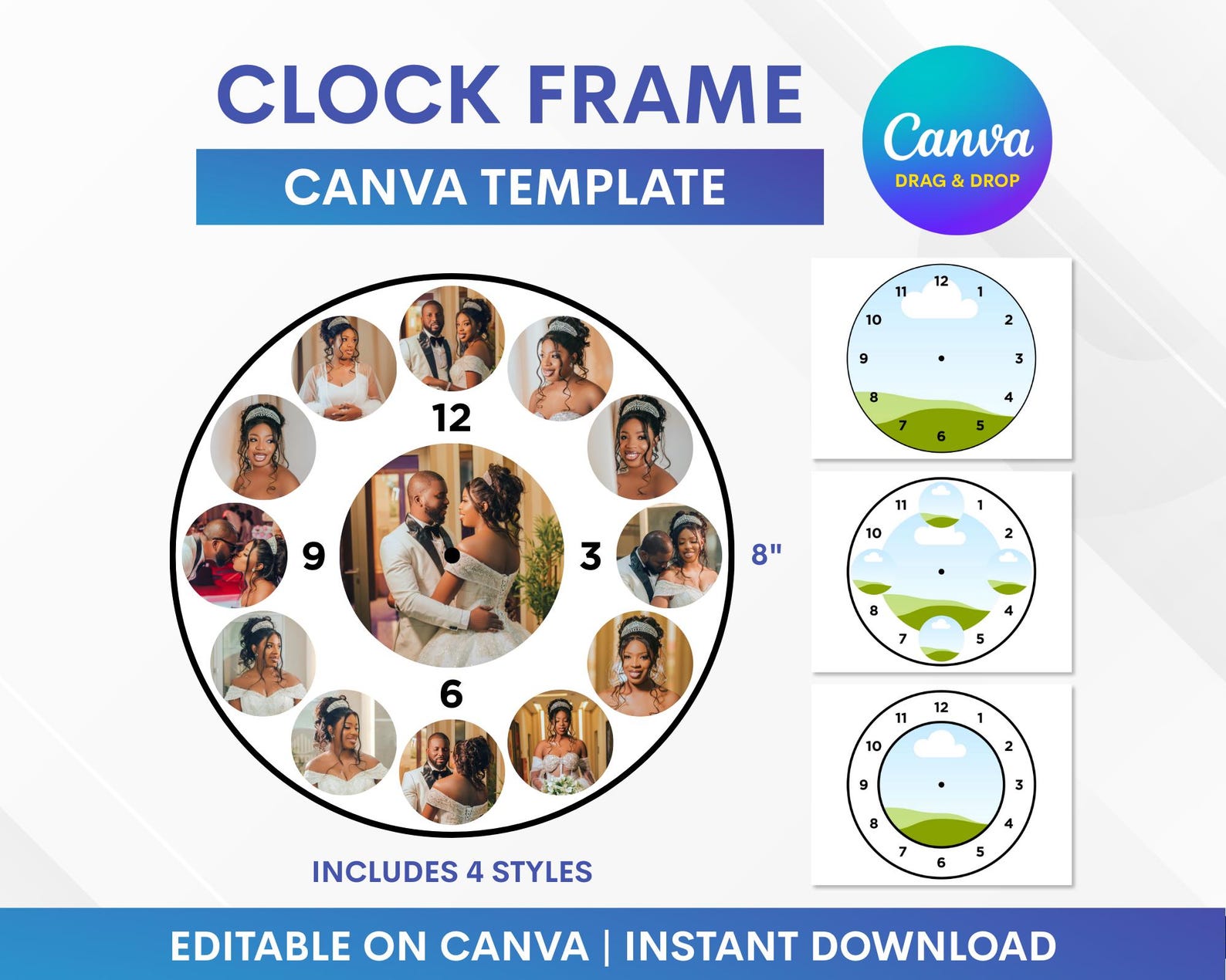 Clock Frame Canva Template, Clock Collage Canva Template : Editable on ...
