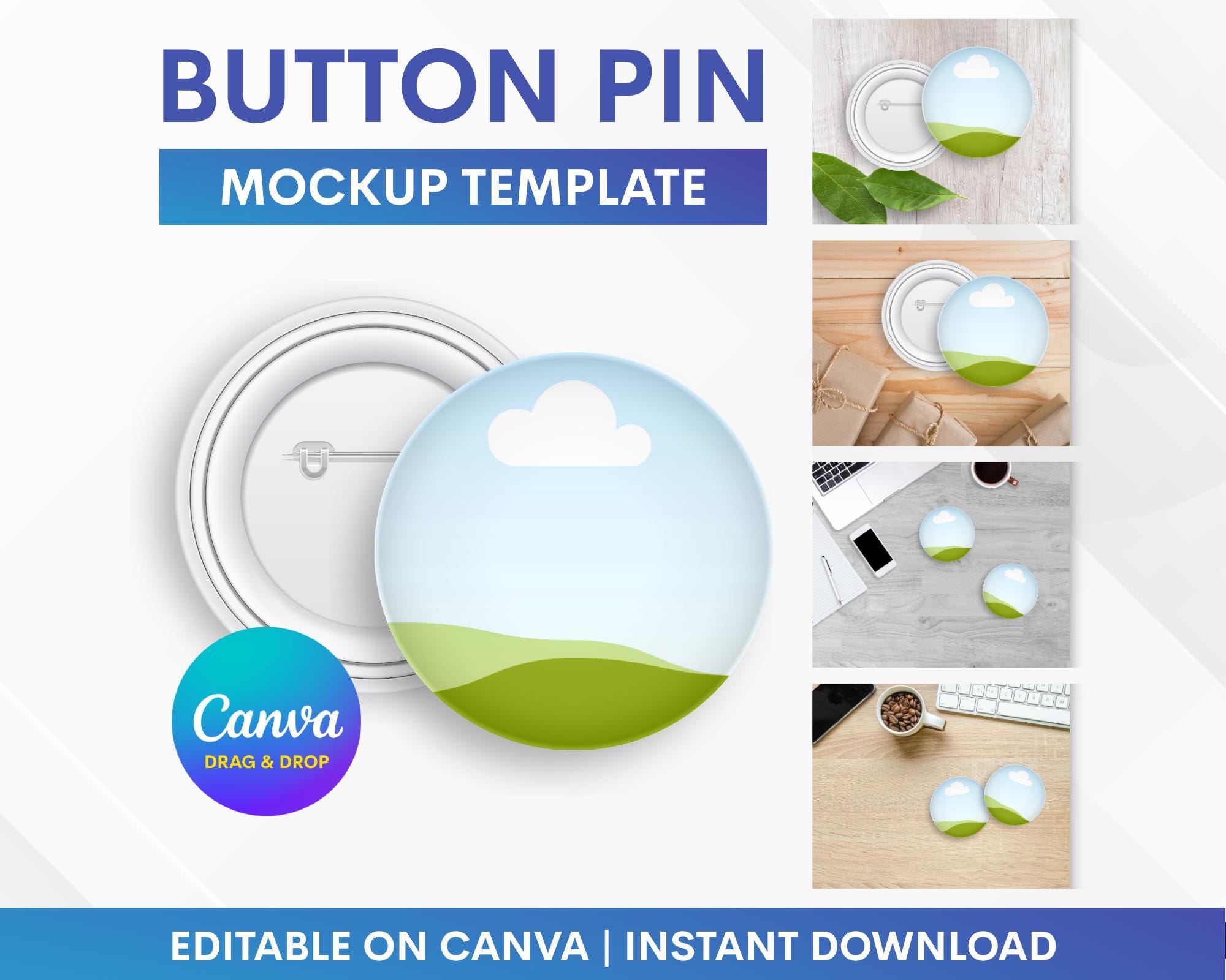 Button Pin Mockup Canva Template, Button Pin Mockup, Round Pin Button ...