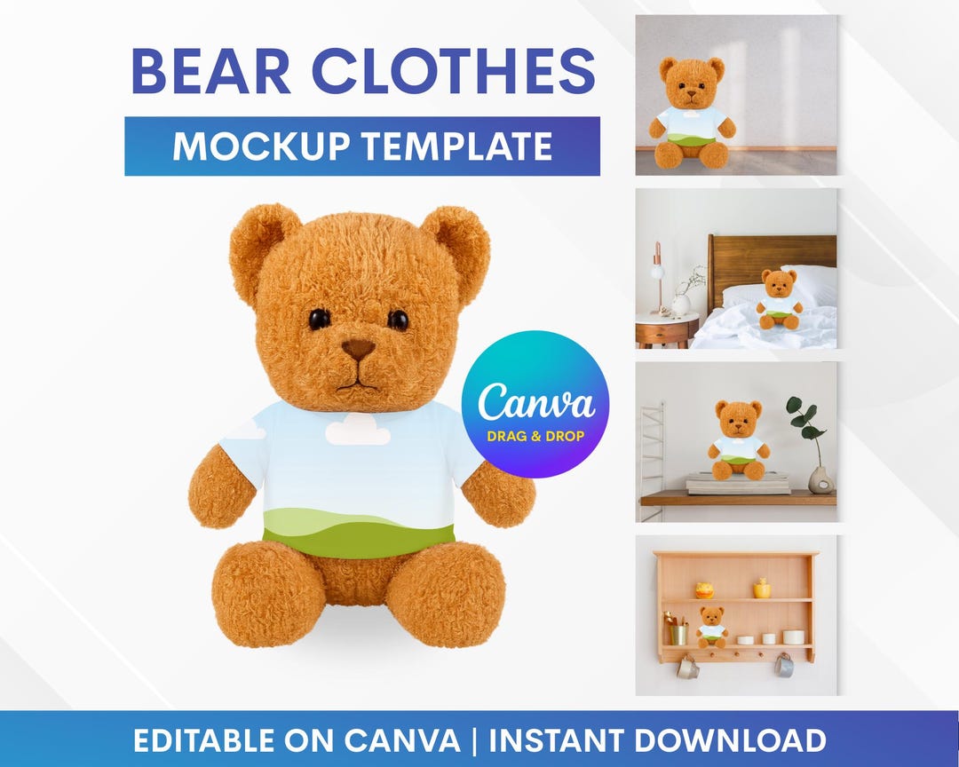 Bear Clothes Mockup, Bear Doll Mockup, Bear Clothes Basic Tee Mockup ...