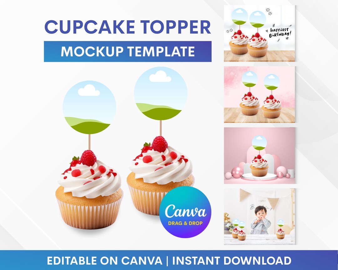 Cupcake Topper Mockup, Cupcake Toppers Mockup, Birthday Cupcake Topper ...