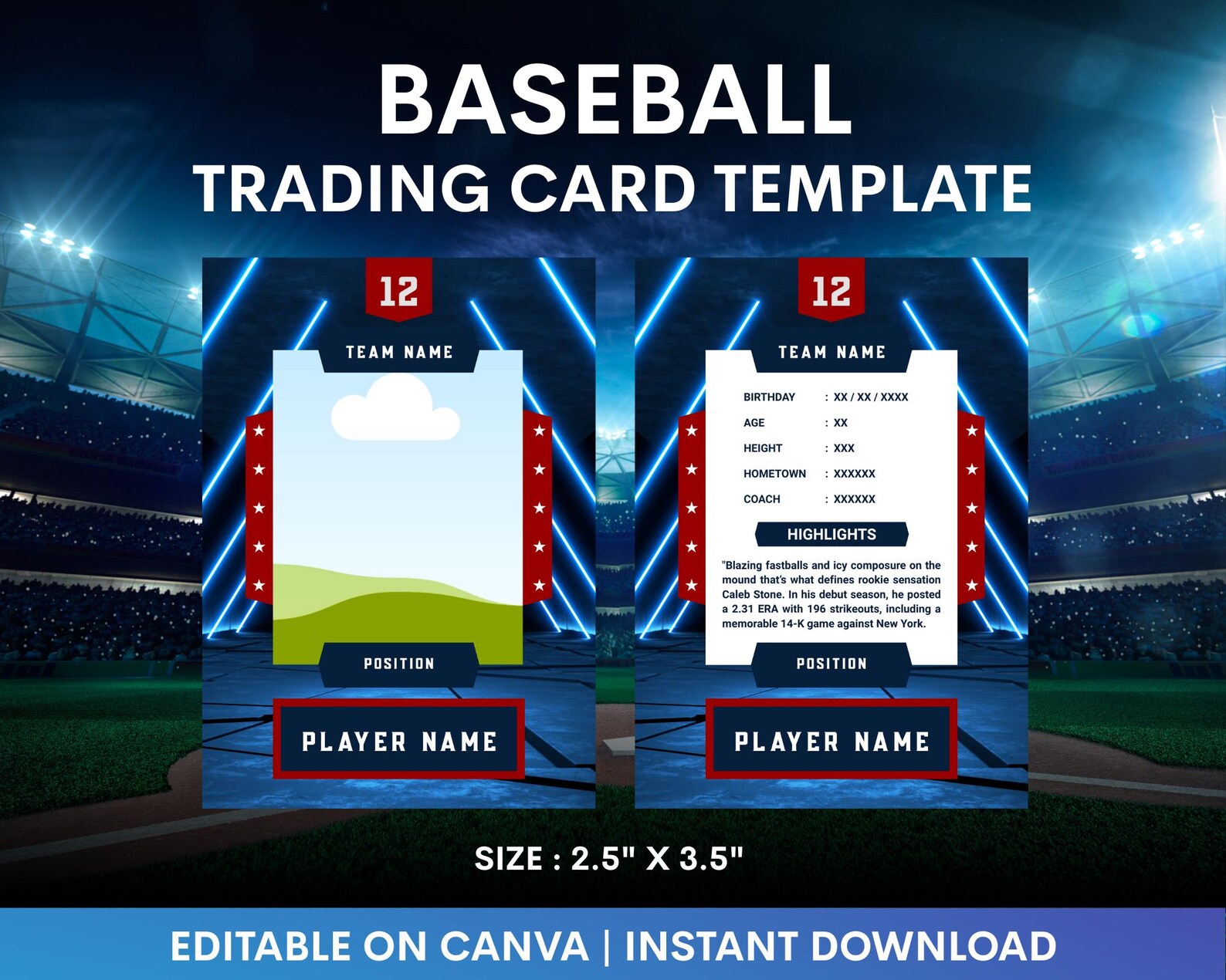 Baseball Trading Card Template, Baseball Card Canva Template, Custom ...