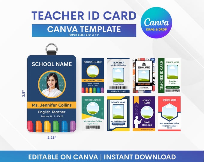 Teacher ID Card Template | Customizable Template | Custom Teacher ID ...
